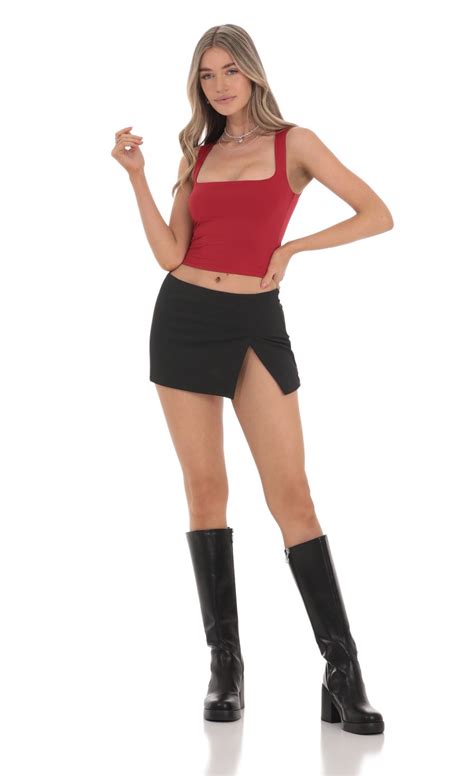 High Slit Mini Skirt In Black Lucy In The Sky