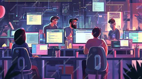 A Diverse Group Of Software Developers Coding On Multiple Screens With