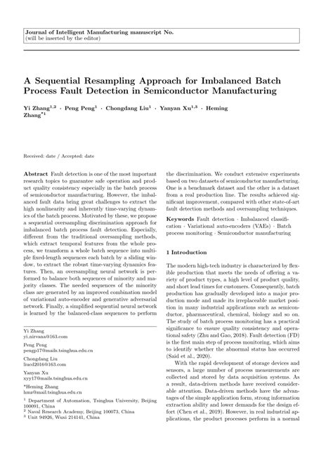 Pdf A Sequential Resampling Approach For Imbalanced Batch Process Fault Detection In