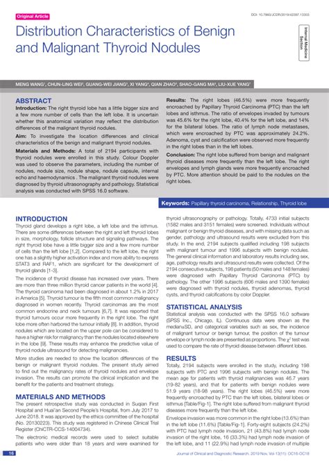 Pdf Distribution Characteristics Of Benign And Malignant Thyroid Nodules