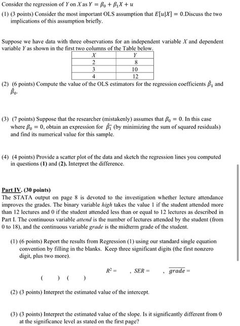 Solved Consider The Regression Of Y On X As Y Bo Bx U 3 Points