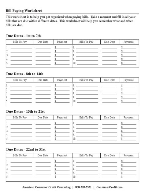 Bill Paying Worksheet Pdf Liability Financial Accounting Debt