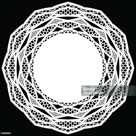 레이스 라운드 종이 받침 용 냅킨 레이스 눈송이 인사말 요소 패키지 탁상용절단 레이스 패턴 벡터 일러스트 레이 션에 대 한 서식 파일 가위에 대한 스톡 벡터 아트 및 기타
