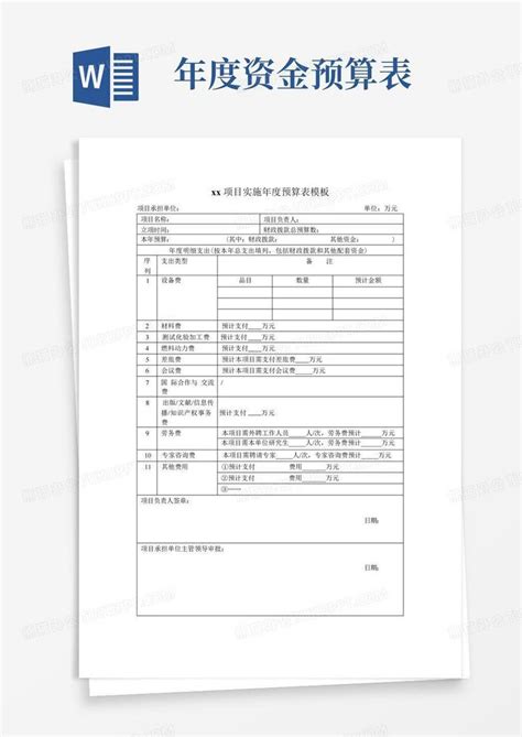 Xx项目实施年度预算表word模板下载 编号qabxgbvj 熊猫办公