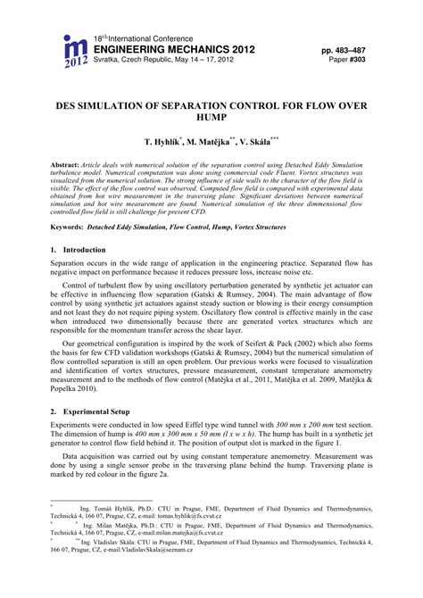 Pdf Des Simulation Of Separation Control For Flow Over Hump