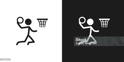 농구 아이콘 픽토그램 벡터 디자인을 하고 있습니다 스틱 피규어 남자 야구 선수 점프 덩크 만들기 벡터 아이콘 기호 기호 픽토그램