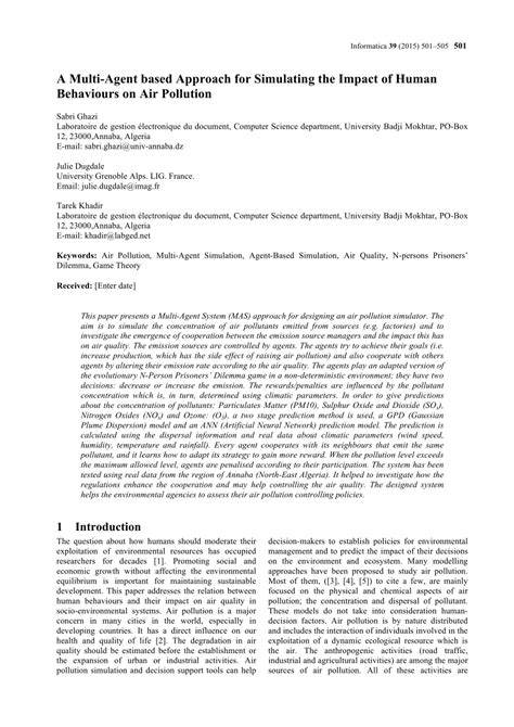 Pdf A Multi Agent Based Approach For Simulating The Impact Of Human Behaviours On Air Pollution