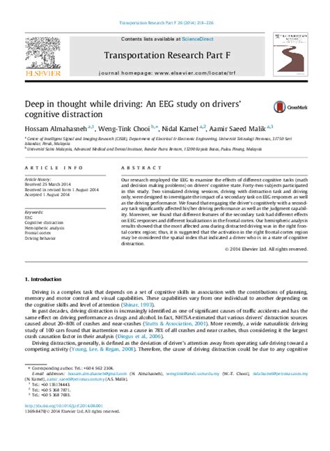 Pdf Eeg Analysis Of Cognitive Distraction While Driving