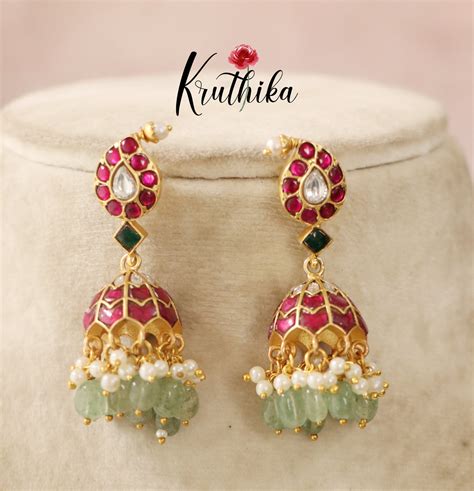 Mango Jadau Jhumka With Mint Beads E411 Kruthika Jewellery