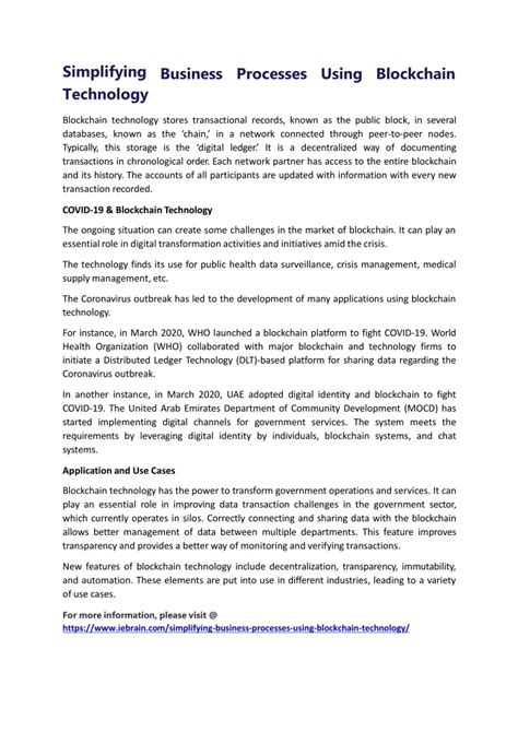 Ppt Simplifying Business Processes Using Blockchain Technology