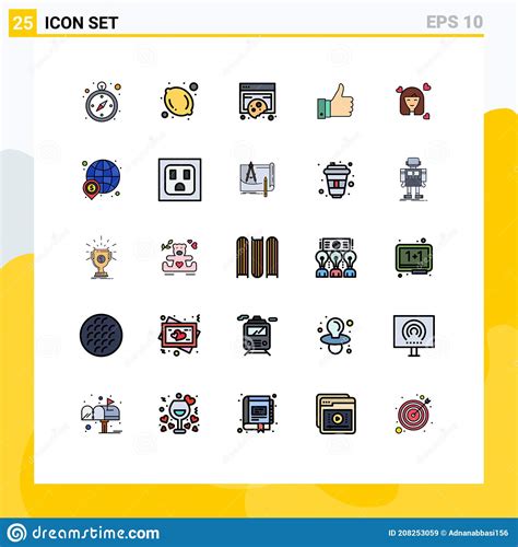 25 Thematic Vector Filled Line Flat Colors And Editable Symbols Of Woman Girl Data Like