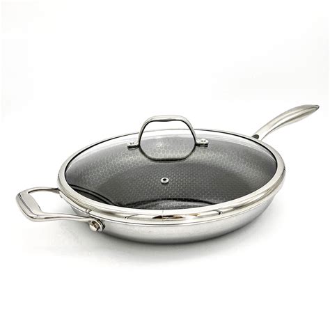 Cooksy 12 Inch Hex Surface Hybrid Stainless Steel Frying Pan With Lid