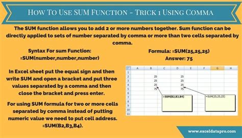 How To Use Sum With Comma Function Exceldatapro Microsoft Excel Formulas Excel Formula Sum