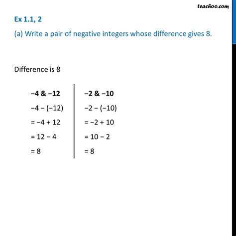 Ex 11 2 A Write A Pair Of Negative Integers Whose Difference Giv