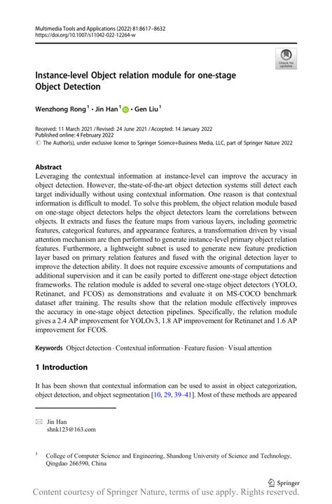 Instance Level Object Relation Module For One Stage Object Detection