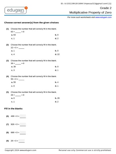 1 Multiplicative Property Of Zero Pdf