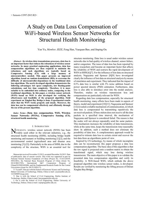 PDF A Study On Data Loss Compensation Of WiFi Based Wireless Sensor Networks For Structural