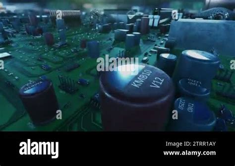 Moving Over Mother Board And Jump Inside Cpu Into Digital Data Cyberspace Blue Color Abstract