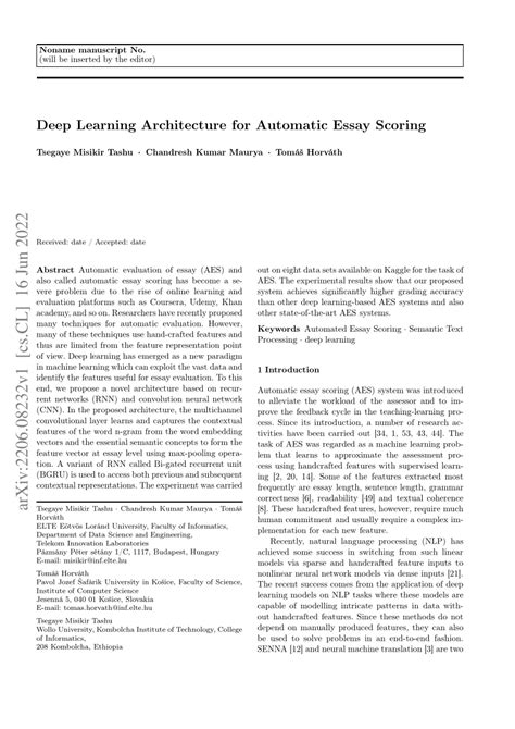 Pdf Deep Learning Architecture For Automatic Essay Scoring