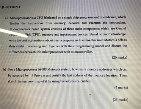 Solved Question 1 A Microprocessor Is A Cpu Fabricated On A