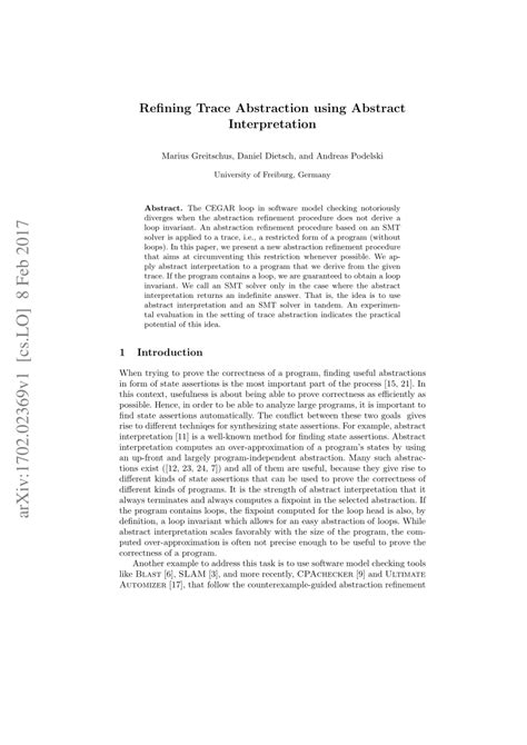 Pdf Refining Trace Abstraction Using Abstract Interpretation