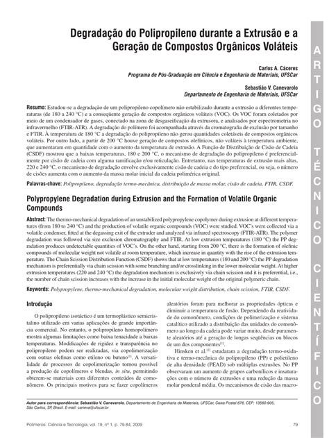Pdf Polypropylene Degradation During Extrusion And The Formation Of Volatile Organic Compounds