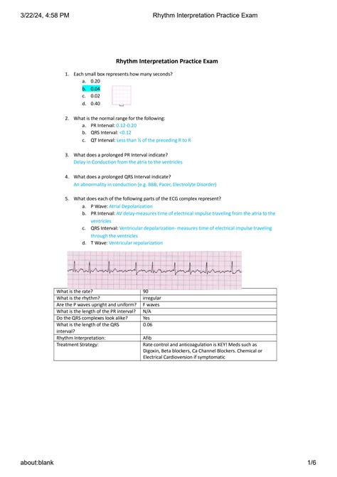 Solution Rhythm Interpretation Practice Exam Studypool