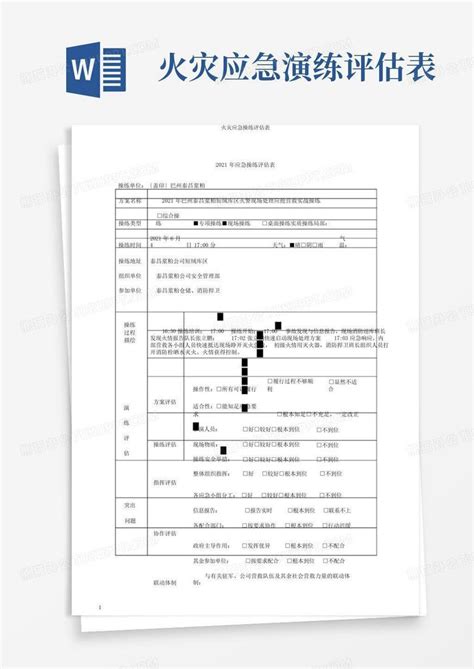 火灾应急演练评估表Word模板下载 编号qxgbpamx 熊猫办公