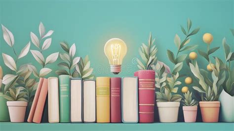 Lightbulb With Books And Plants Education And Science Concept Learning New Skill Have Wisdom