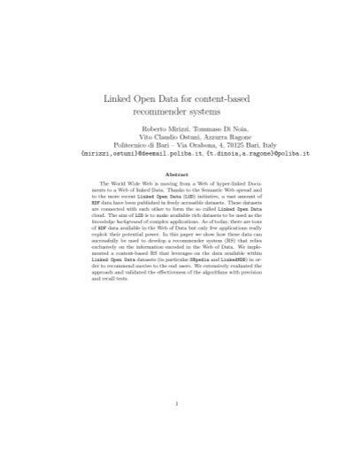 Linked Open Data For Content Based Recommender Systems