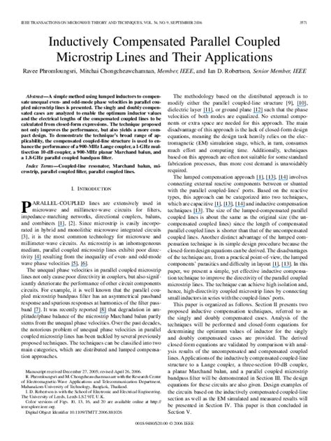 Pdf Inductively Compensated Parallel Coupled Microstrip Lines And Their Applications