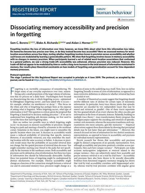 Dissociating Memory Accessibility And Precision In Forgetting Request Pdf