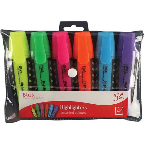 Markers And Highlighters Stat Highlighter Chisel 2 5mm Tip Rubberised Grip Assorted Wallet Of 6