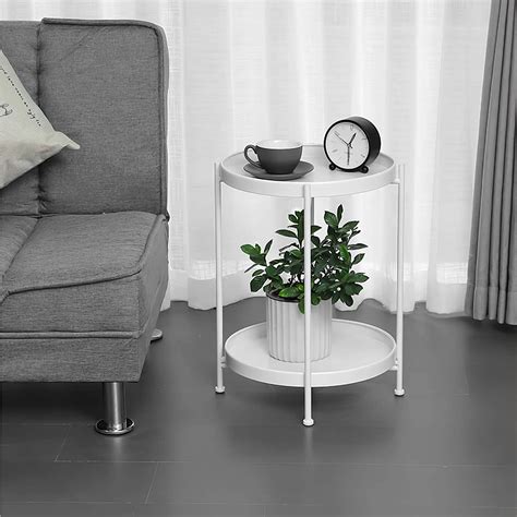 Round Side Table 2 Tier Sofa Table With Storage Sh Grandado