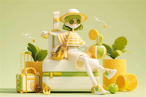 坐在行李箱上的女孩插画图片下载 正版图片601662931 摄图网