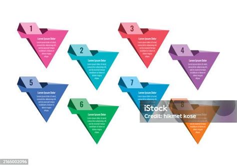 기술 삼각형 인포 그래픽 템플릿 여덟 단계 인포그래픽 템플릿 잡지 인터넷 비즈니스 연간 보고서 정보 템플릿 과학 교육의 세계를 위한 인포그래픽 개념에 대한 스톡 벡터 아트