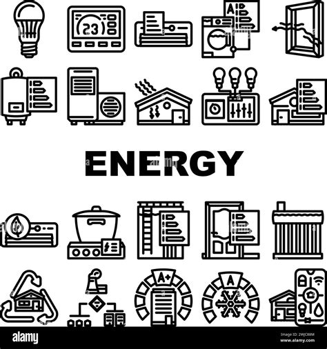 Energy Efficient Technology Home Icons Set Vector Stock Vector Image