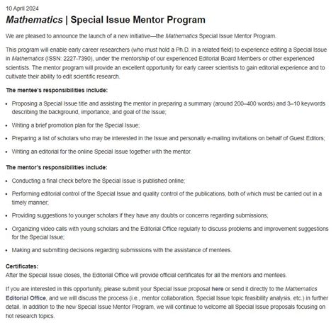 New Announcements Special Issue Mentor Program Is Open For Proposal 📝