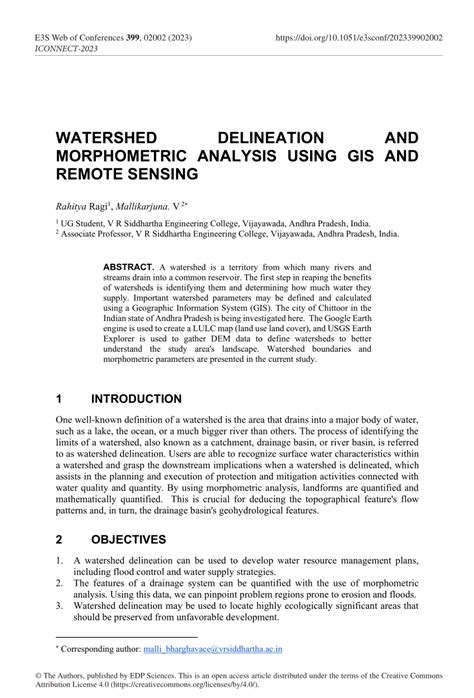 Pdf Watershed Delineation And Morphometric Analysis Using Gis And