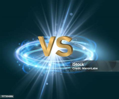 블루 네온 번개 플래시 소용돌이 대 스포츠와 싸움 경쟁에 대한 문자 대 전투 경기 게임 투명 배경에 대결 스타 더스트와 폭발 주위에 장식 반짝이 Championship에