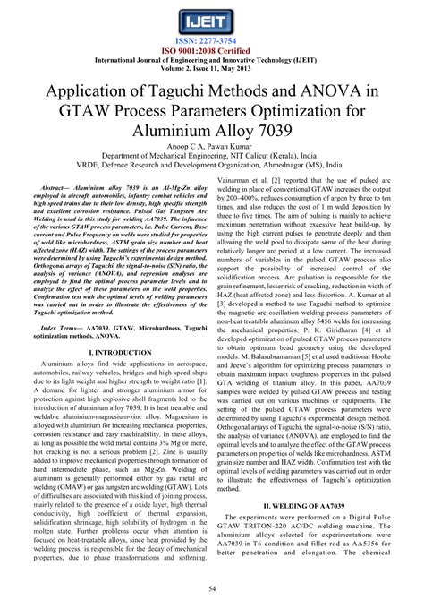 Application Of Taguchi Methods And Anova In Gtaw Process Docslib