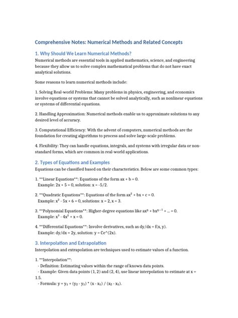 Comprehensive Numerical Methods Notes Pdf Equations Numerical