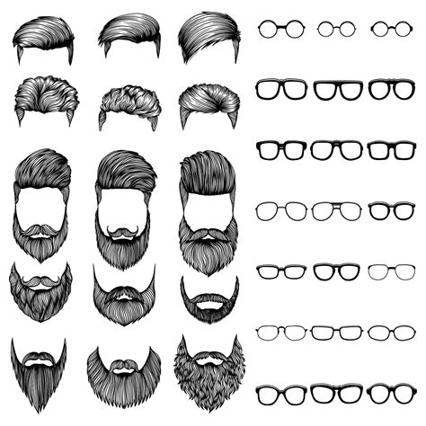 Men Hair Mustache And Beard Style With Glasses Elements Vector Illustration 11396617 Vector Art