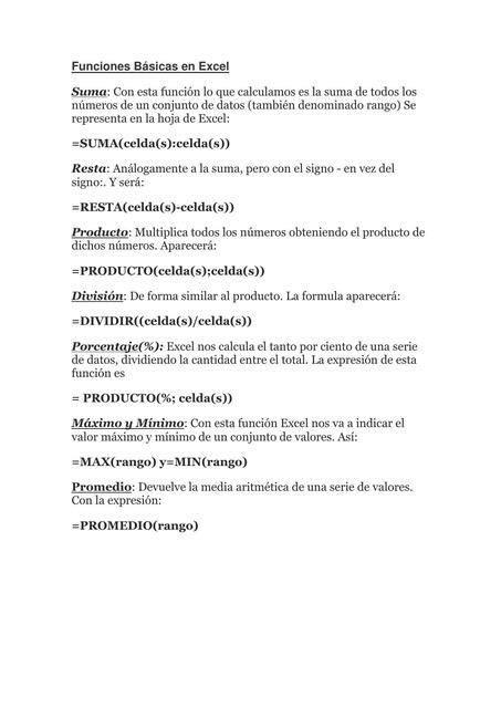 Funciones Básicas En Excel Noah Gabriel Fernandez Udocz
