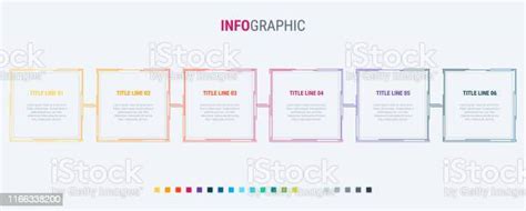 다채로운 다이어그램 인포 그래픽 템플릿 6 개의 옵션이있는 타임 라인 비즈니스를 위한 스퀘어 워크플로우 프로세스 벡터 디자인