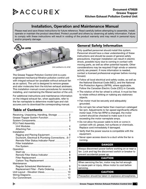 Grease Trapper Manual Installation Operation And Maintenance Guide Accurex