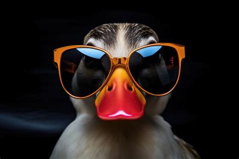 Premium Photo Portrait Duck With Sunglasses Black Background