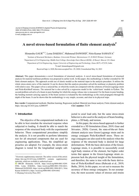 Pdf A Novel Stress Based Formulation Of Finite Element Analysis
