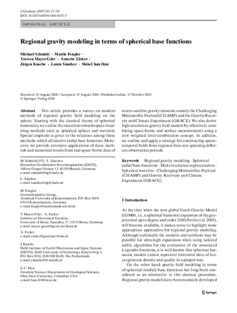Pdf Regional Gravity Modeling In Terms Of Spherical Base Functions Laura Sánchez