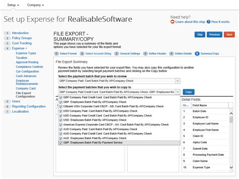File Export Concur Connector Realisable